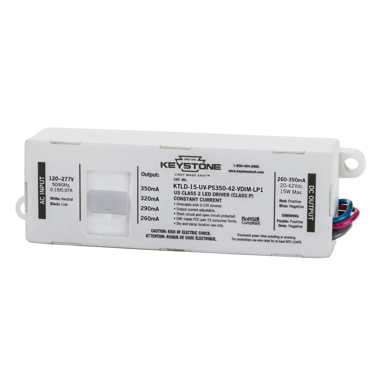 Keystone KTLD-15-UV-PS350-42-VDIM-LP1 - 15 Watts 20-42V DC LED Driver ...