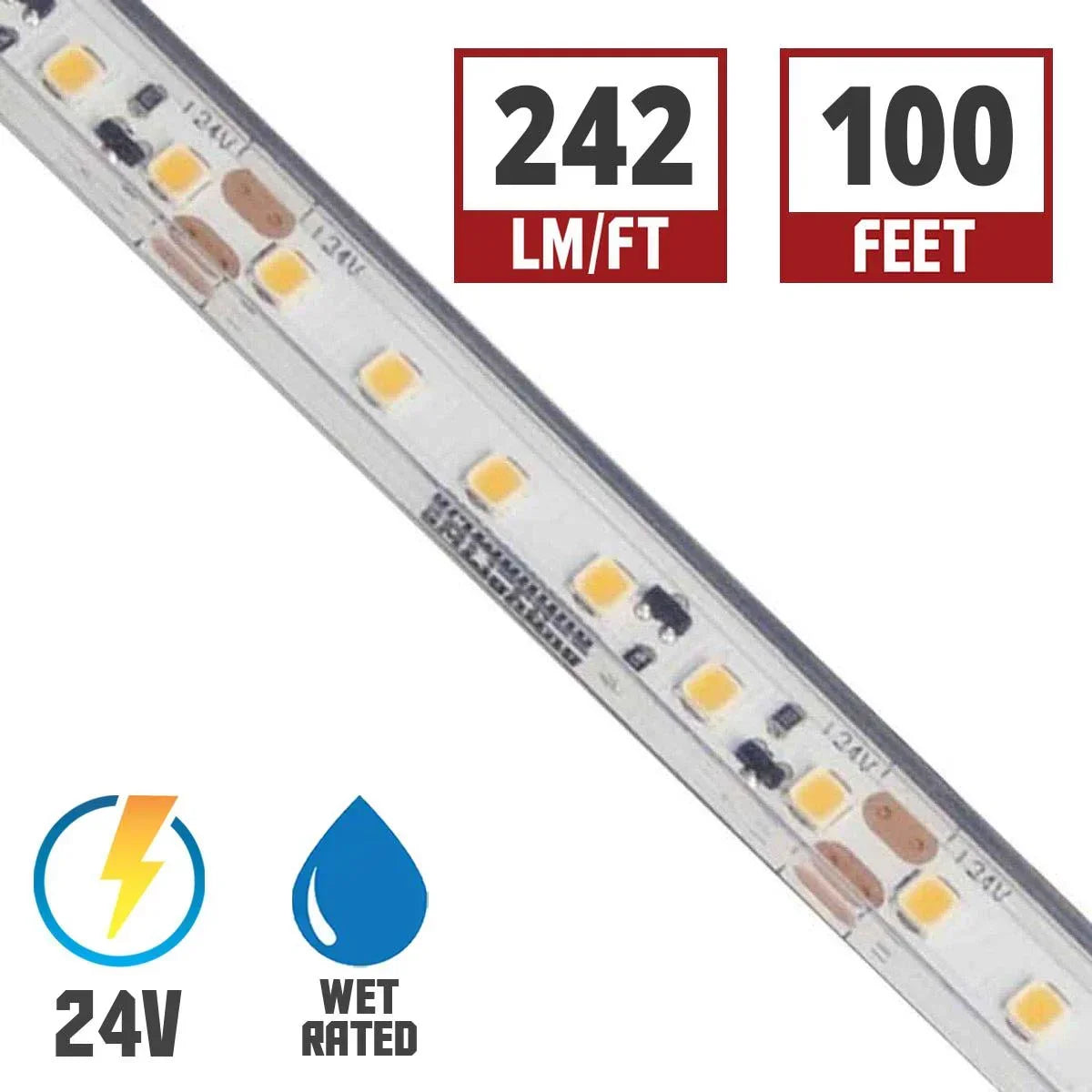 IP65 Outdoor LED Tape Light 3000K 100Ft | GM LTR-P-WP-24V-3.0W-30K-100 ...