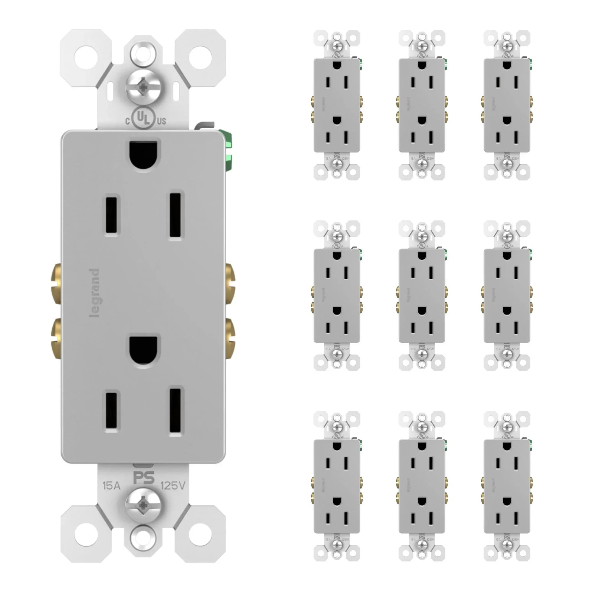 Legrand 885GRY 15A Duplex Receptacle, Gray (10-Pack) | Bees Lighting
